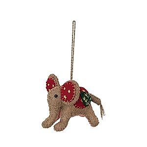 Creative Co-Op Wool Felt Elephant Ornament with Embroidery and Applique, Multicolor