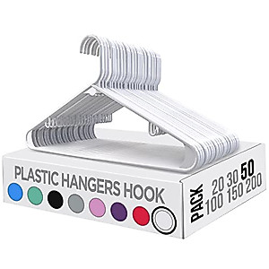 Utopia Home Plastic Clothes Hangers 50 Pack with Hooks - Durable & Space Saving Heavy Duty White Hangers for Coats, Skirts, Pants, Dress, Etc.