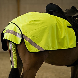 Horze High-Visibility Reflective Horse Quarter Sheet Riding Blanket with Fleece Lining - Yellow - Horse