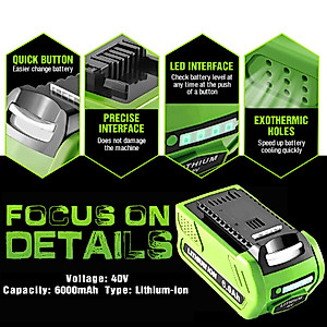 TenHutt 【3rd-UPGRADE 6.0Ah 40V Replace Battery for GreenWorks 29472 G-MAX Power Tools 29252 20202 22262 25312 25322 20642 21242 22272 27062
