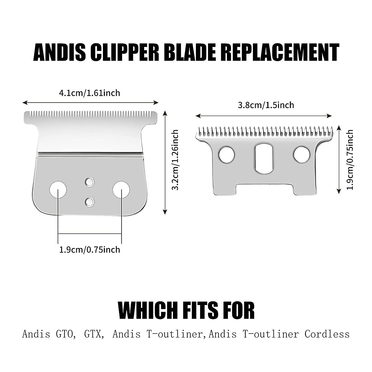 2 Pack Blades for Andis T Outliner, Andis GTX Replacement Blade, T Liner Clipper and Trimmer Blade (Silver Steel T Blade + Silver Steel Blade)