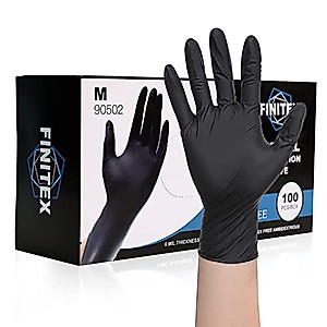 FINITEX Black Nitrile Disposable Medical Exam Gloves - Box of 100 PCS 6mil Gloves Powder-Free Latex-Free For Examination Home Cleaning Food Gloves (Small)