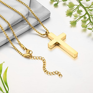 Dletay Cremation Necklace for Ashes Stainless Steel Cross Pendant Urn Necklace Memorial Keepsake Jewelry for Men Women(Gold)