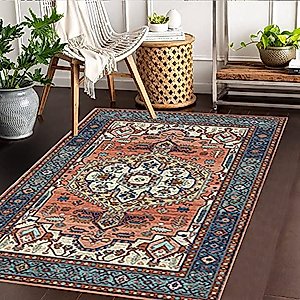 Xinlife Vintage Rug 2.6'x4' Traditional Persian Oriental Throw Area Rug Washable Non-Slip Soft Accent Small Rugs for Bedroom Kitchen Hallway Entryway Doorway