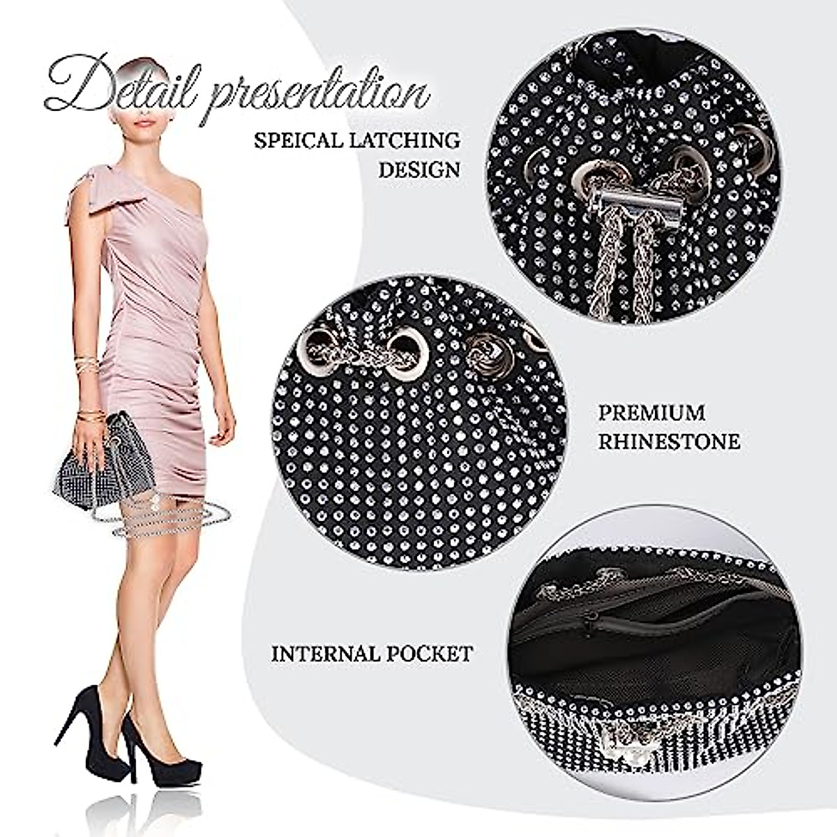 Jugbey Sparkly Rhinestone Clutch Purse Elegant Evening Bag for Women Bling Clutch Crossbody Bag for Wedding, Party, Cocktail (Silver-Small)