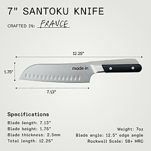 Made In Cookware - 7" Santoku Knife - Crafted in France - Full Tang With Truffle Black Handle