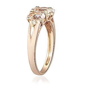 Gin & Grace 10K Rose Gold Pink Natural Morganite Diamond 3 Stone Engagement Promise Propose Promise Ring for Women