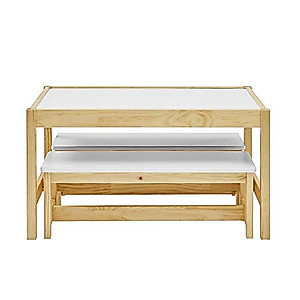 MUSEHOMEINC Kids Activity Table and Bench Set,Drawing and Painting Table for Study,Arts,Craft and Dining.3 in 1 Todder Play Table and Chair Set,Wooden Playroom and Learning Furniture
