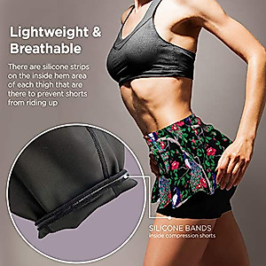 XrSzChic Womens Tennis Golf Skirt Athletic Exercise Printed Skorts Short Pocket Black Peacock, Large