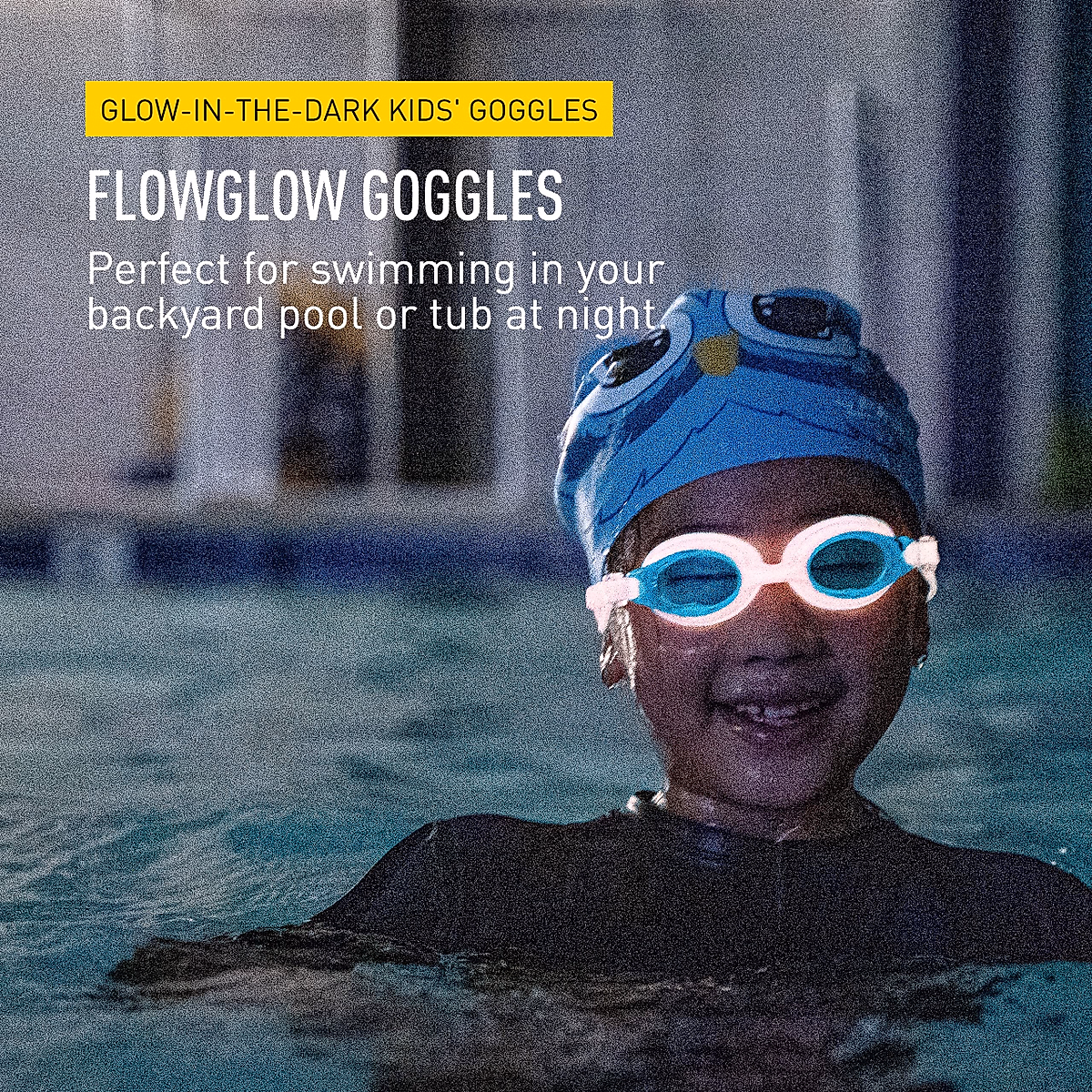 FINIS FlowGlow Goggles - Glow-in-The-Dark Kids Swim Goggles, Anti-Fog Goggles with UV Protection - Easily Adjustable Kids Swimming Goggles for Children Ages 4-12 - Pink