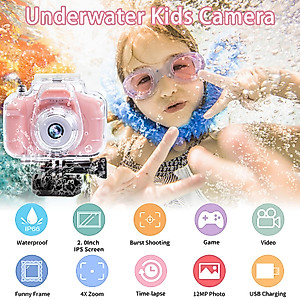 FKATEEN Kids Camera Underwater Waterproof Digital Camera for Kids 2 Inch IPS Screen 1080P HD Kids Video Action Camera for 3 4 5 6 7 8 9 10 Year Old Girls Boys Thanksgiving Christmas Birthday Gift