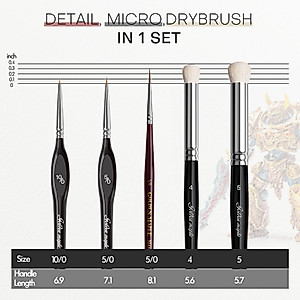 Miniature Brushes 10 pcs with Dry Brush for Miniature 2pcs with Kolinsky Sable Brushes 1 pcs Paint Brushes Sable Paint Brushes for Citadel Model Paint Brushes for Acrylic 5/0 10/0 40k