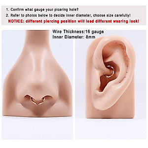 FANSING 316L Surgical Steel Wavy Hinged Cartilage Earring Hoop Piercing Earrings for Women Daith Helix Tragus 16 Gauge Septum Jewelry 8mm Nose Rings Septum Clicker Rose Gold