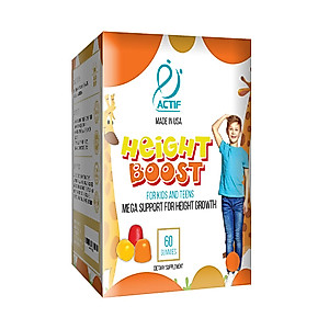 Actif Height Boost Mega Support for Height Growth with 10+ Factors, Height Supplement for Kids and Teens, 60 Gummies, Strawberry Flavor, Get Tall Fast Formula