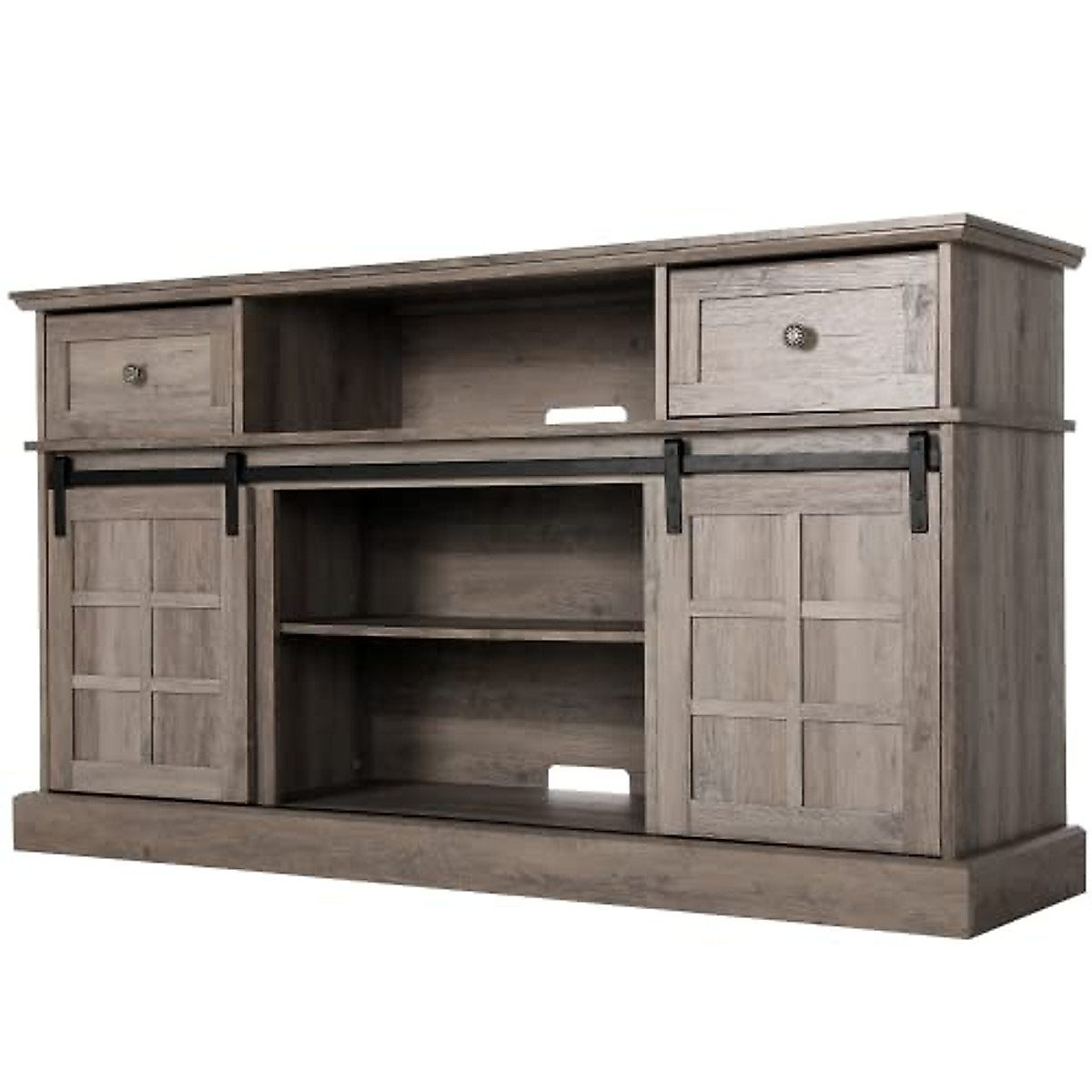 LGHM Entertainment Center, Farmhouse TV Stand for 65 inch TV, 58" Wood TV Stand with Sliding Barn Door, Tall TV Console and Ideal Media Storage with Flip Drawers, Wash Gray