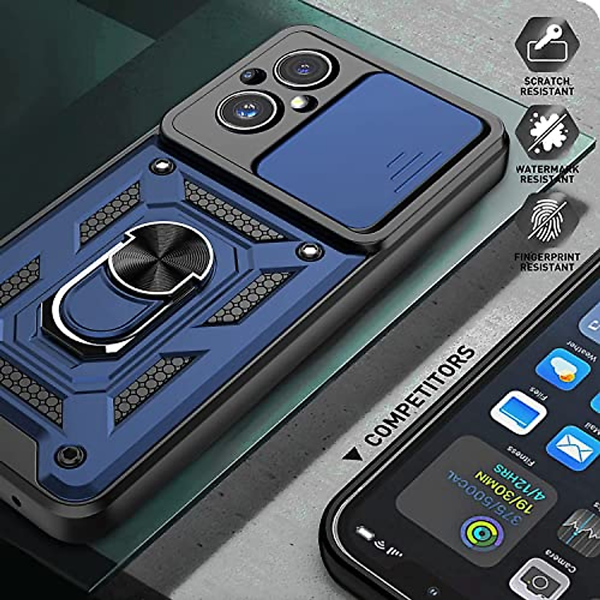 Suyomo for Oneplus Nord N20 5G Case with Tempered Glass Screen Protector [2Pcs],1+ Nord N20 Heavy Duty Case with Camera Cover Ring Holder Stand Shockproof Dual-Layer Protection Phone Case (Blue)