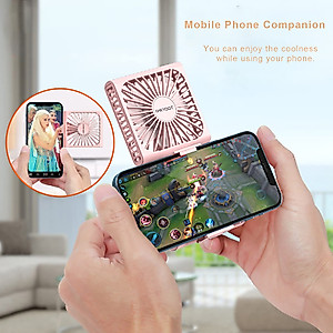 OHKYOOT Portable Travel Fan,Foldable Mini Desk Fan,USB Rechargeable Neck Fan for Travel,Outdoors,Indoors (Pink)