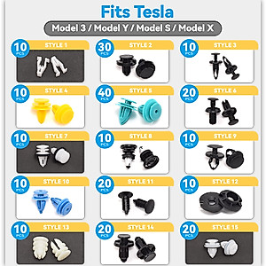 Niteguy 245Pcs Tesla Bumper Fender Liner Push Retainer Fastener Rivet Clips,15 Sizes Auto Plastic Push Rivets Set with Fastener Remover for Tesla Body Interior and Exterior Retainer Fastener Clip