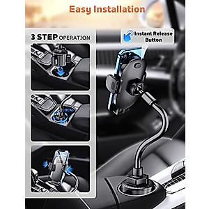 eSamcore Cup Holder Phone Holder for Car - 15" Height Gooseneck Cup Holder Phone Mount for Car, Adjustable Car Phone Holder Mount for Tesla Compatible with All iPhone Samsung Galaxy Cell Phones