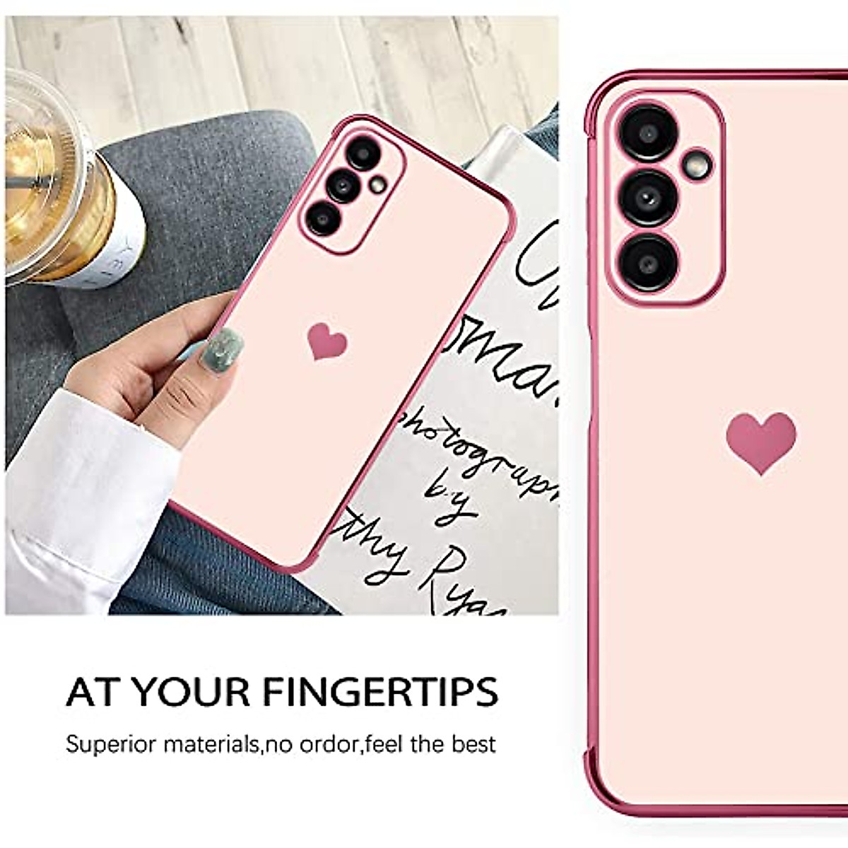KANGHAR Compatible with Samsung A14 5G Case for Women Girl, Plating Edge Cute Love Heart Soft TPU Bumper with 4 Corners Shockproof Protection Phone Case Cover for Galaxy A14 5G(Pink)