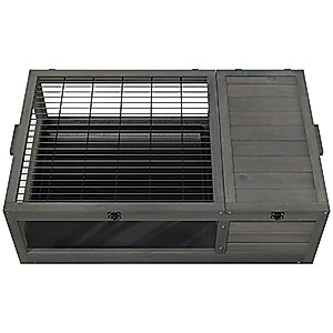 GDLF Wood Tortoise House Indoor Turtle Habitat Reptile Cage Removable Waterproof Tray (Dark Grey)