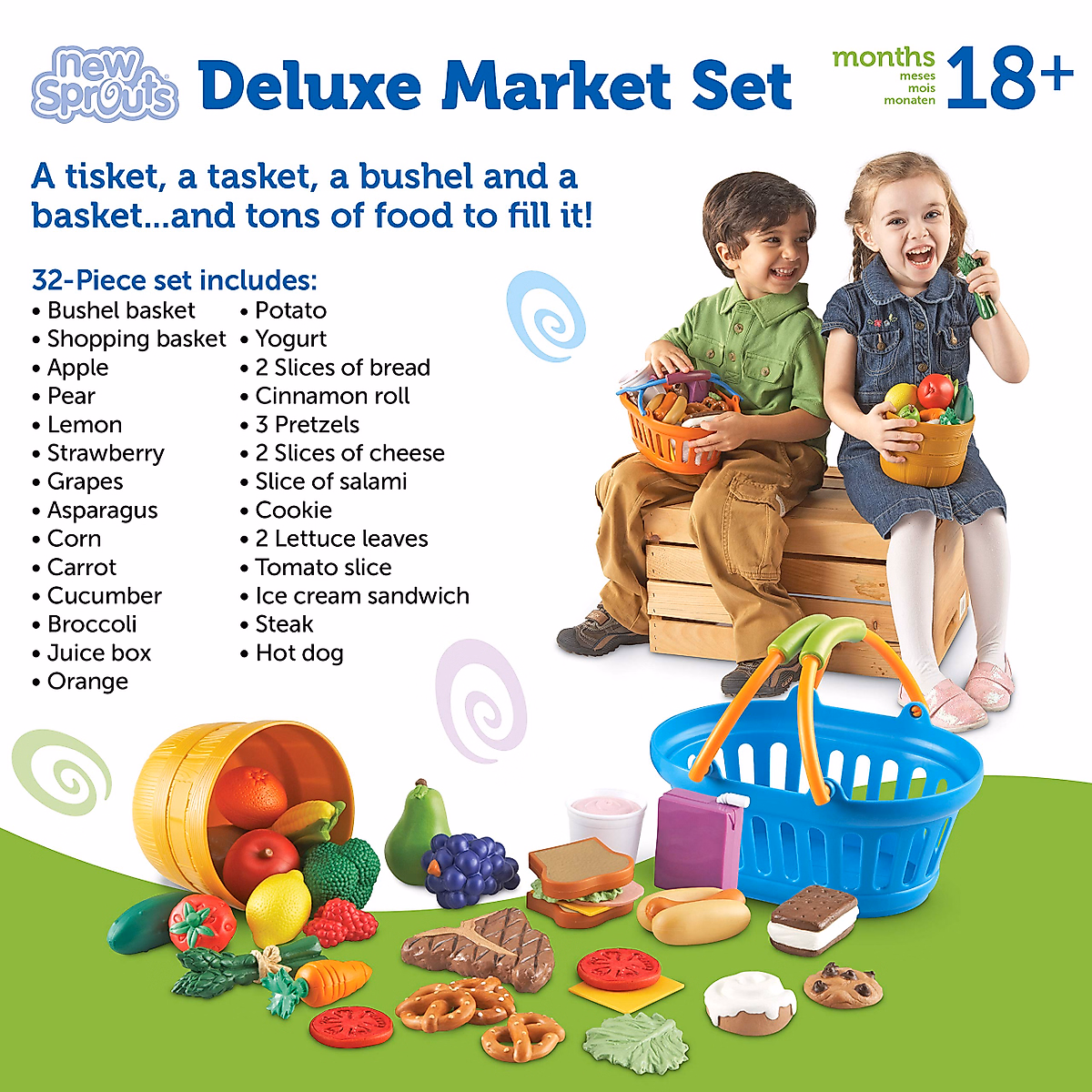 Learning Resources New Sprouts Deluxe Market Set - 32 Pieces, Ages 18+ Months Pretend Play Food for Toddlers, Preschool Learning Toys, Kitchen Play Toys for Kids