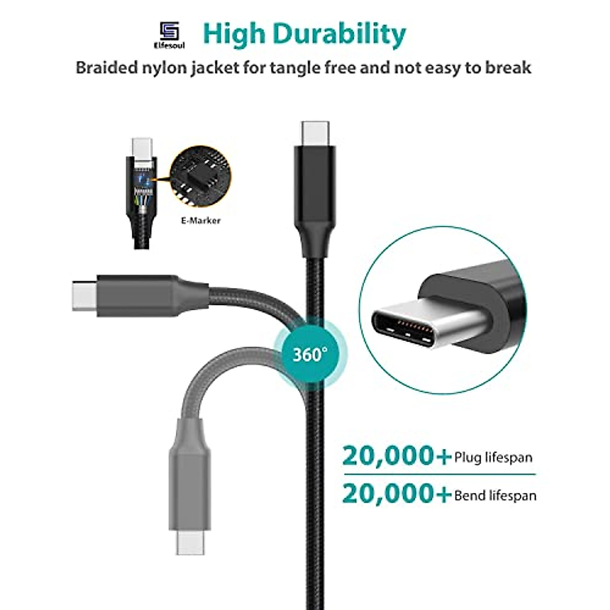 USB C to USB C Cable, 3.2 Gen 2 USB-C Cable 10ft - 4K UHD 20Gbps USB C Cable 100W PD Fast Charging Cable for Thunderbolt 3, Oculus Quest, MacBook Pro, iPad Pro, Galaxy S20, Nylon Braided, Black.
