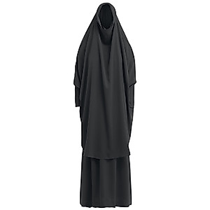 Burkas for Women Muslim Hijab Dress Abayas for Women Muslim Saudi Full Cover Two-piece Prayer Dress Hijab Scarf Full Length Islamic Abaya Set Jilbab for Muslim Women Black One Size