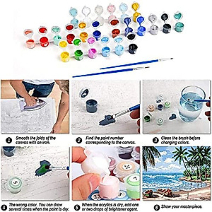 2 Pack Frame Paint by Number for Kids Mountain Sun– Kids Paint Set DIY Paint by Numbers for Kids Beginners Ages 4-8 |Easy Acrylic Watercolor Paint Numbers Oil Painting Kits for Kids (with Frame)