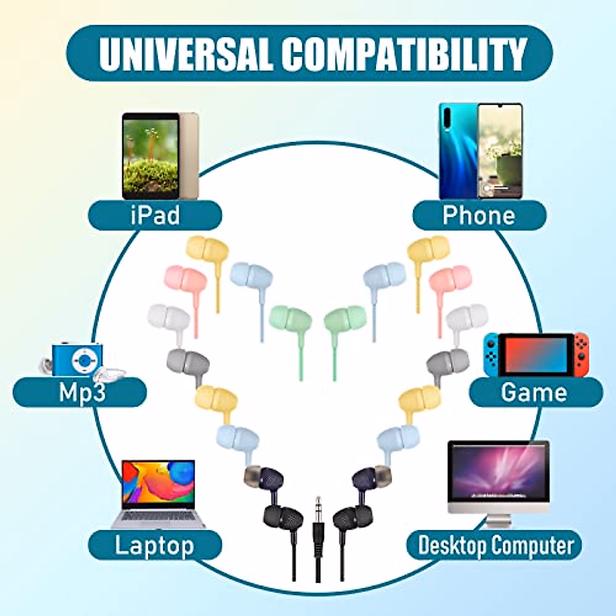 250 Pack Earbuds Bulk Kids Earbuds Headphones Classroom Earphones with Wire Ear Headphones for Schools Classrooms Libraries Children Students Gift (Multi Colors)