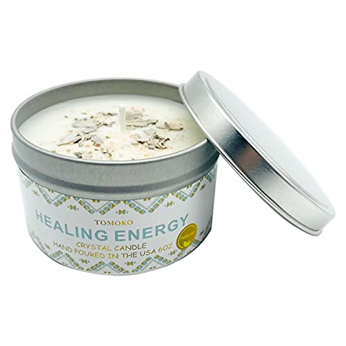 White Sage Candle, Sage Leaf, Himalayan Crystal Salt & Essential Oil, Healing Energy, Crystal Candle