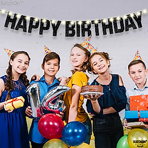 KatchOn, Glitter Black Happy Birthday Banner Light Up - Prestrung, 10 Feet | Black Happy Birthday Led Sign, Happy Birthday Banner for Men | Light Up Happy Birthday Sign for Happy Birthday Decorations