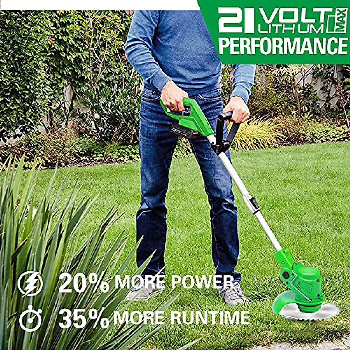 21V Cordless String Trimmer Grass Trimmer Garden Edger Tool for Lawn Trimming, Lawn Care, with 2 Li-ion Battery and Charger,Green