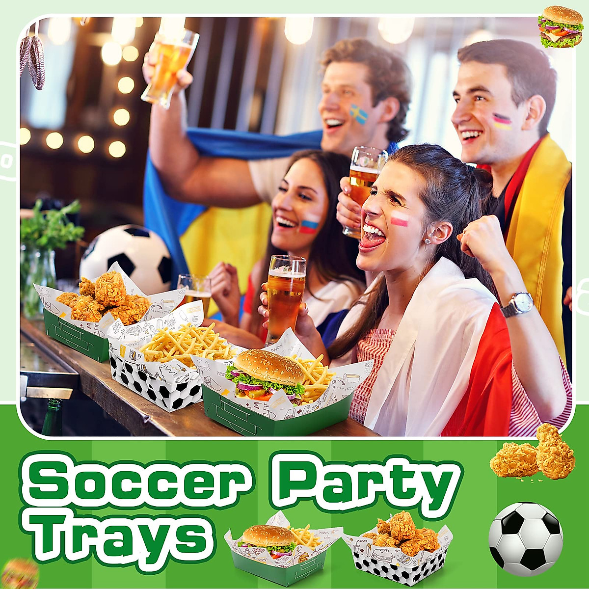 50 Pack Soccer Party Favors 5 lb Paper Food Trays Large Soccer Paper Food Boats Disposable Serving Tray Snack Trays for Food, Condiment, Carnivals, Birthday, Party Decorations