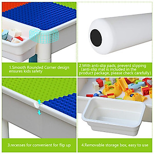 Glaf Toddler Table and Chair Set 7 in 1 Kids Multi Activity Table with 2 Chairs and 120 Pieces Large Building Block with Storage Play Water Compatible for Boys Girls (Classic, 20 Inches)