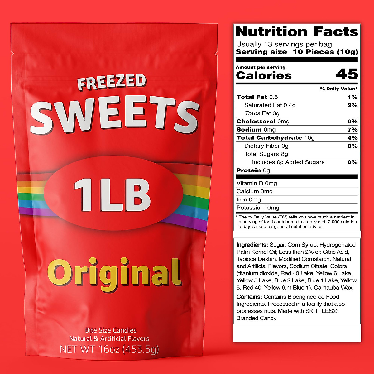 Freezed Sweets | Premium 1LB Freeze Dried Skittles | Original Flavor | Bulk Crunchy Freeze-Dried Candy Treat | Resealable Bag | Viral TikTok Sensation | Freshness Guaranteed