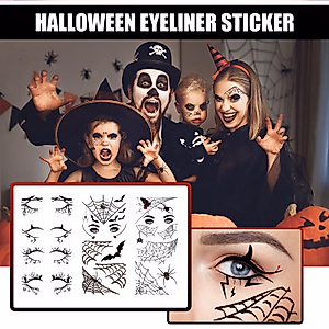4 Pairs of Halloween Eye Shadow Temporary Tattoo Stickers Eyeliner Decals with 2 Sheets Spider Web Skull Bat Temporary Tattoo Stickers Face eye Makeup Stickers for Women Girls Halloween Masquerade Party