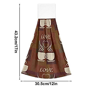 FFYHO 2 Pack Retro Coffee Kitchen Towel with Hanging Loop Quality Fall Theme Decorative Dish Towels Soft Coral Velvet Hand Towels for Bathroom Washcloth Absorbent Tie Towel