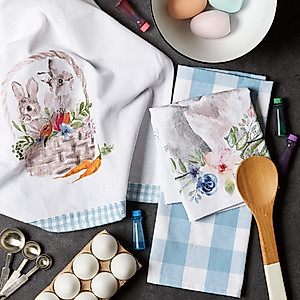DII Easter Basics Collection Springtime Kitchen Essentials, Dishtowel Set, Floral Bunny, 3 Piece