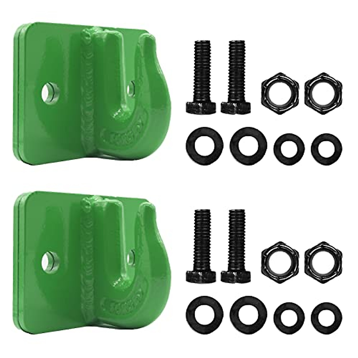 2 Pack 3/8" Tractor Bucket Grab Hook, G70 Forged Steel Bolt On Grab Hook for Tractor Bucket, Heavy Duty Tow Hook with Backer Plate Available Work Well for Loader Buckets, Truck RV, UTV (Green)