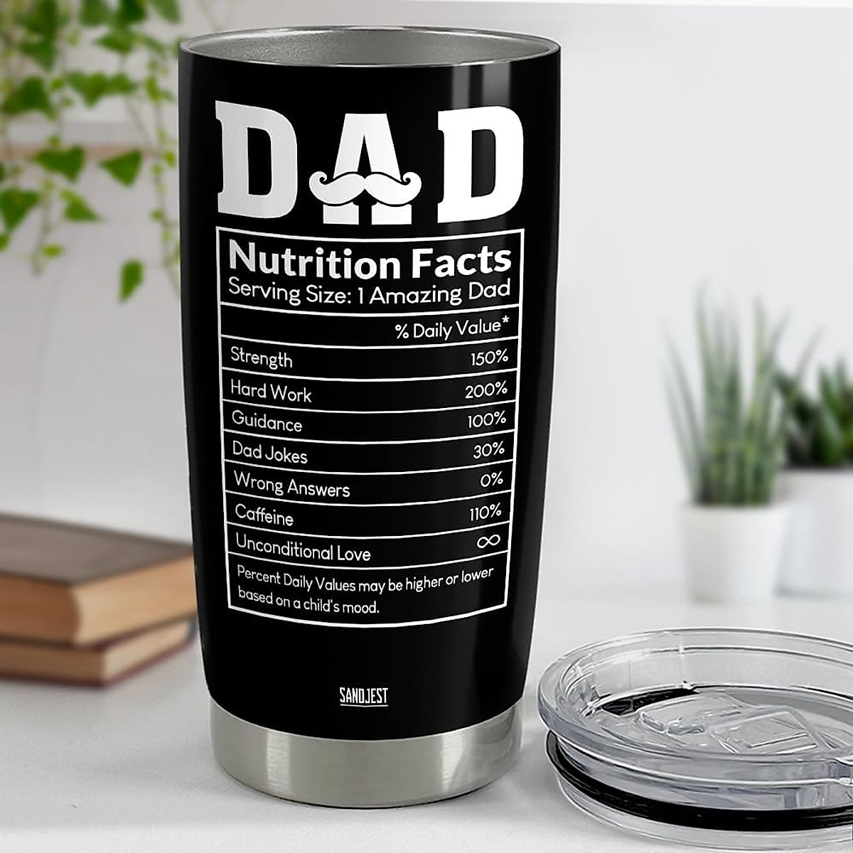 SANDJEST Dad Tumbler Gifts for Dad from Daughter, Son - Dad Nutrition Facts 20oz Stainless Steel Insulated Coffee Travel Mug Christmas, Birthday, Father's Day Gift