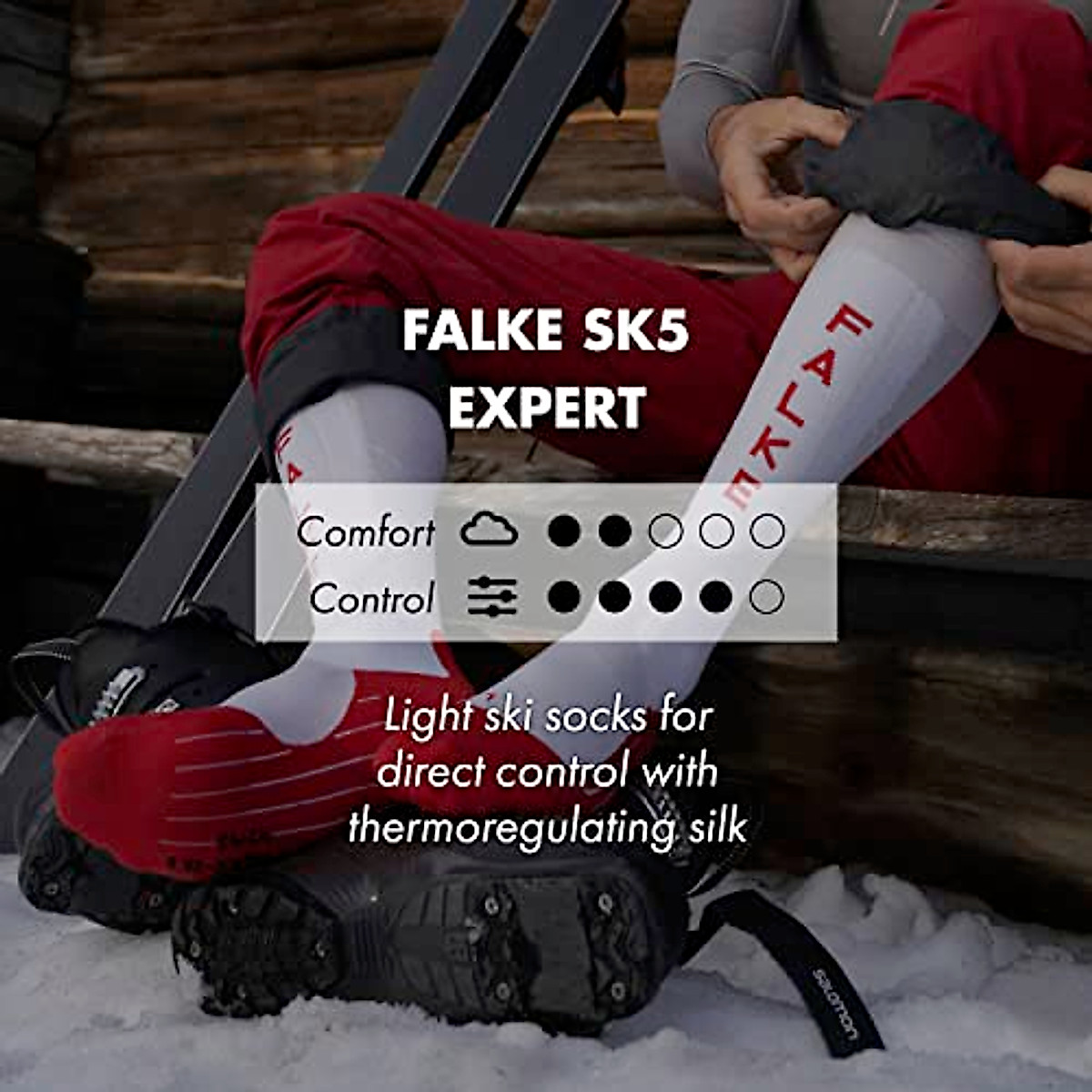 FALKE Men's SK5 Ski Socks, Silk, Knee High, Ultra Light Cushion, Breathable Quick Dry, Winter Athletic Sock, Black (Black-Lightning 3171), 12.5-13.5, 1 Pair