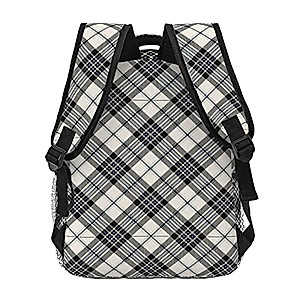 KIDZOY Black Blue Argyle Tartan Plaid Teens Laptop Backpack Cartoon Unisex Student School Bookbag Casual College Daypack For Boys Girls Travel Hiking Camping