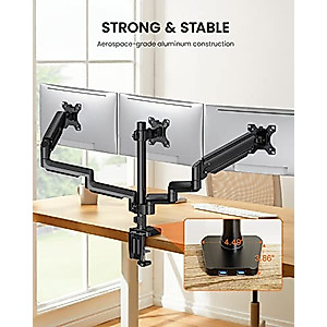 ErGear Triple Monitor Mount for Desk, 3 Monitor Stand with Gas Spring Adjustable Monitor Arm Fit Three Screens 13 to 27 inch Flat/Curved LCD Computer Screens Holds Max 17.6lbs with Clamp