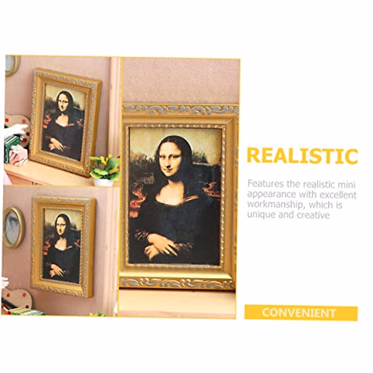 Toyvian Dollhouse Accessories Mini Photo Frame Toy Miniature Scene Furniture Miniatures Oil Painting Tiny Oil Painting Craft Simulated Mona Lisa Painting Exquisite Oil Painting Doll House