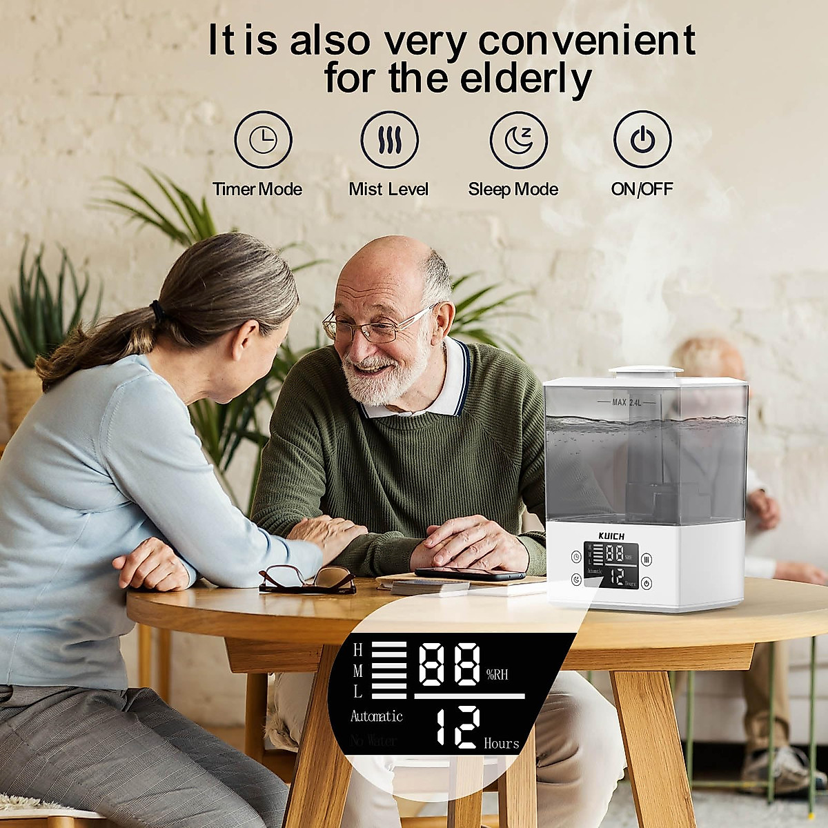 Air Humidifiers for Bedroom and Baby, Home & Plants - KUICH 2.4L Cool Mist Humidifiers for Nursery, 26db Quiet Top Fill Air Humidifier Lasts Up to 30 Hours, Auto Shut-Off, Super Easy to Fill and Clean