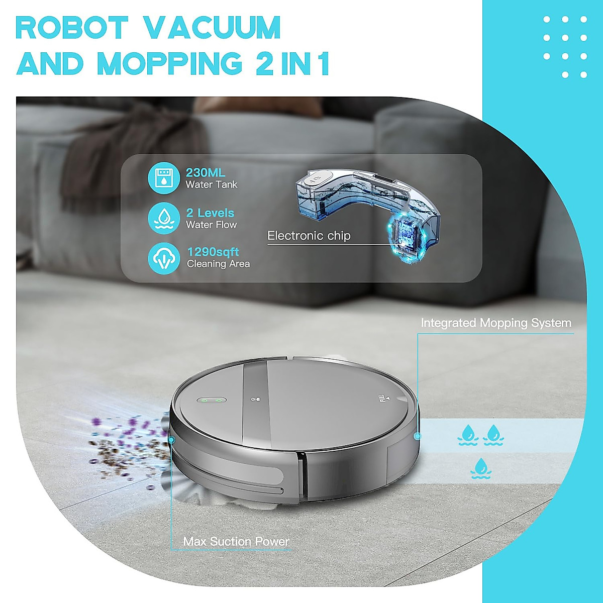 MANVINS Robot Vacuum and Mop Combo, Robotic Vacuum Cleaner with WiFi/App/Alexa, Self-Charging Mopping Robot Vacuum Cleaner, Max Strong Suction Ideal for Home
