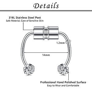 TOKRING Fake Nose Ring Hoop Fake Septum Nose Cuffs/ Studs Clip On Lip Ear Non Pierced Jewelry for Women Men Silver