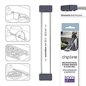Sanni Shoo drip.line Pure - Adjustable Drip Tray - Practical, Multifunctional Kitchen Rack for Storing Dishcloths and Brushes Hygienically - Drip Drying Bottles - Heat-Resistant (Anthracite, Pure)
