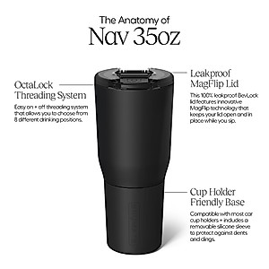 BrüMate Nav 35oz 100% Leak Proof Insulated Travel Tumbler with Magnetic BevLock™ Lid - Double Wall Cup-Holder Friendly Stainless Steel Mug (Dark Aura)